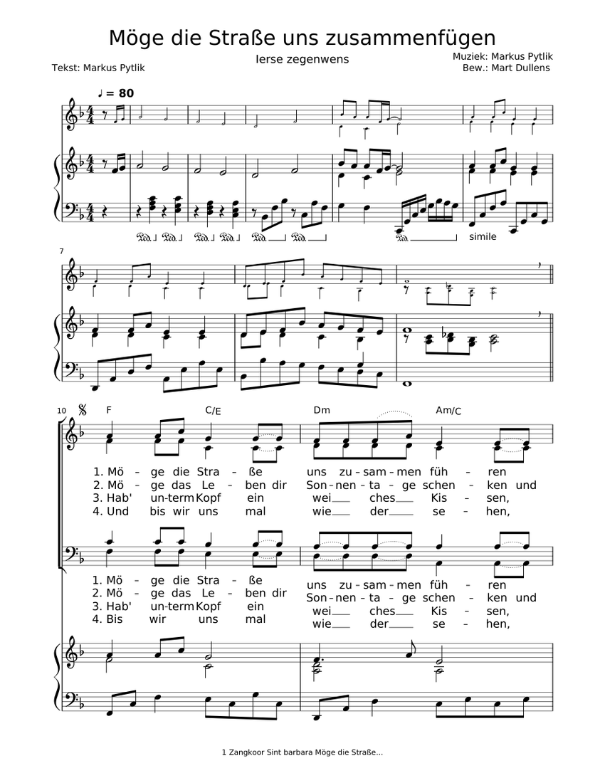 Möge die Straße uns zusammenfügen_partituur Sheet music for Piano, Soprano, Alto, Tenor & more ...