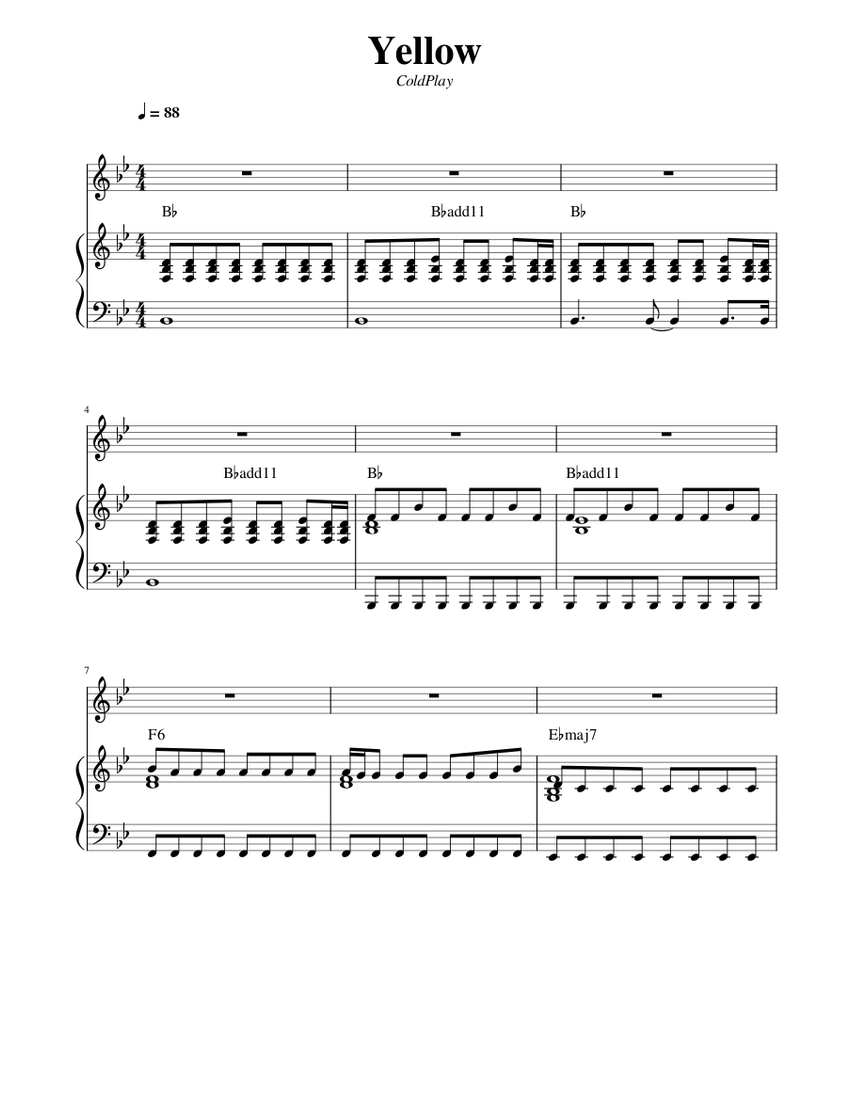 Yellow – Coldplay Sheet music for Piano, Vocals (Piano-Voice ...