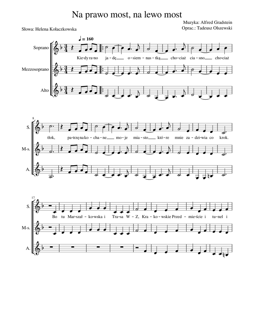 Na prawo most, na lewo most – Helena Kołaczkowska Sheet Music for ...