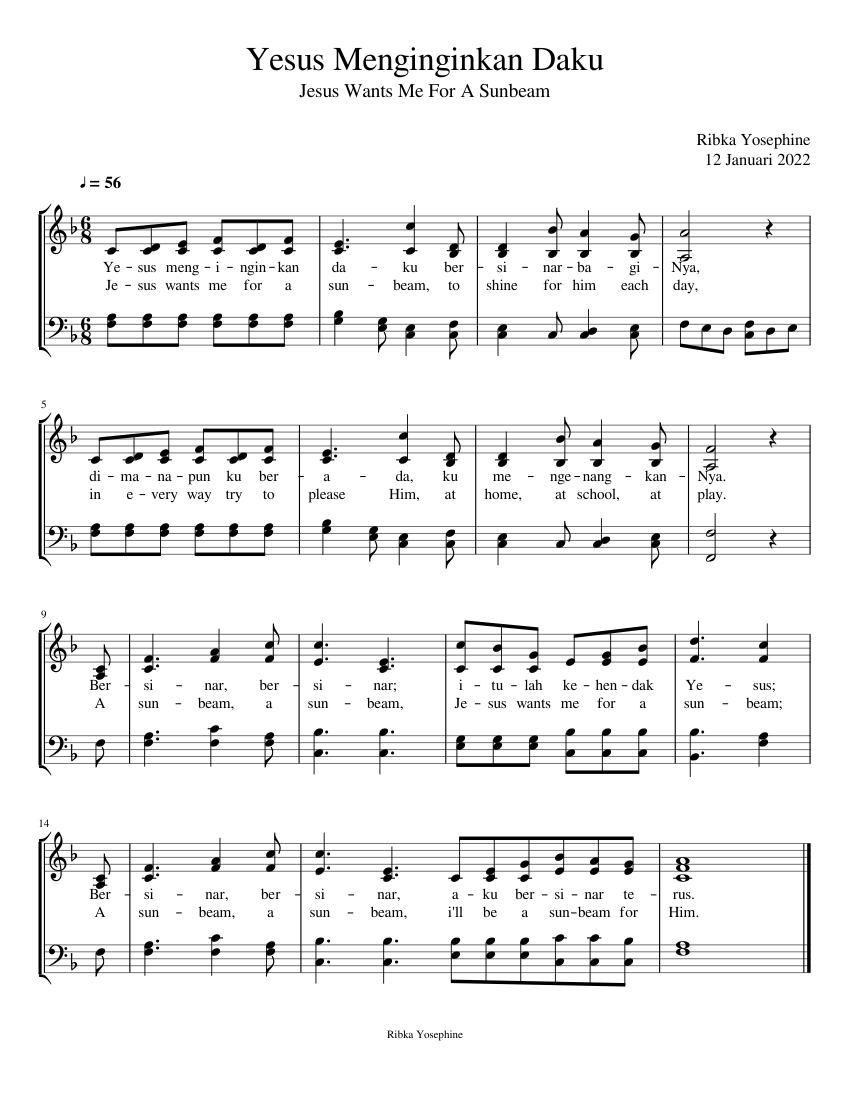 Yesus Menginginkan Daku Sheet music for Piano (Solo) Easy | Musescore.com