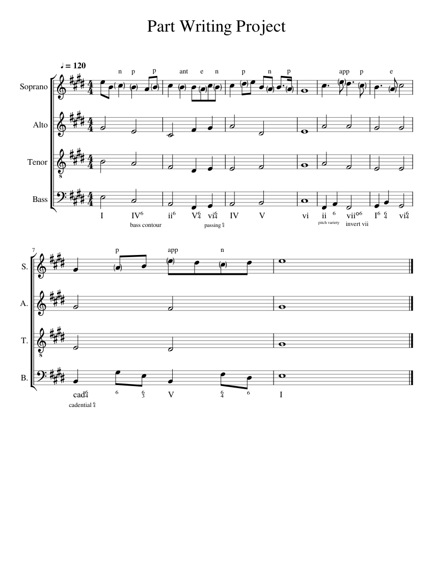 Part_Writing_Project Sheet music for Soprano, Alto, Tenor, Bass voice ...