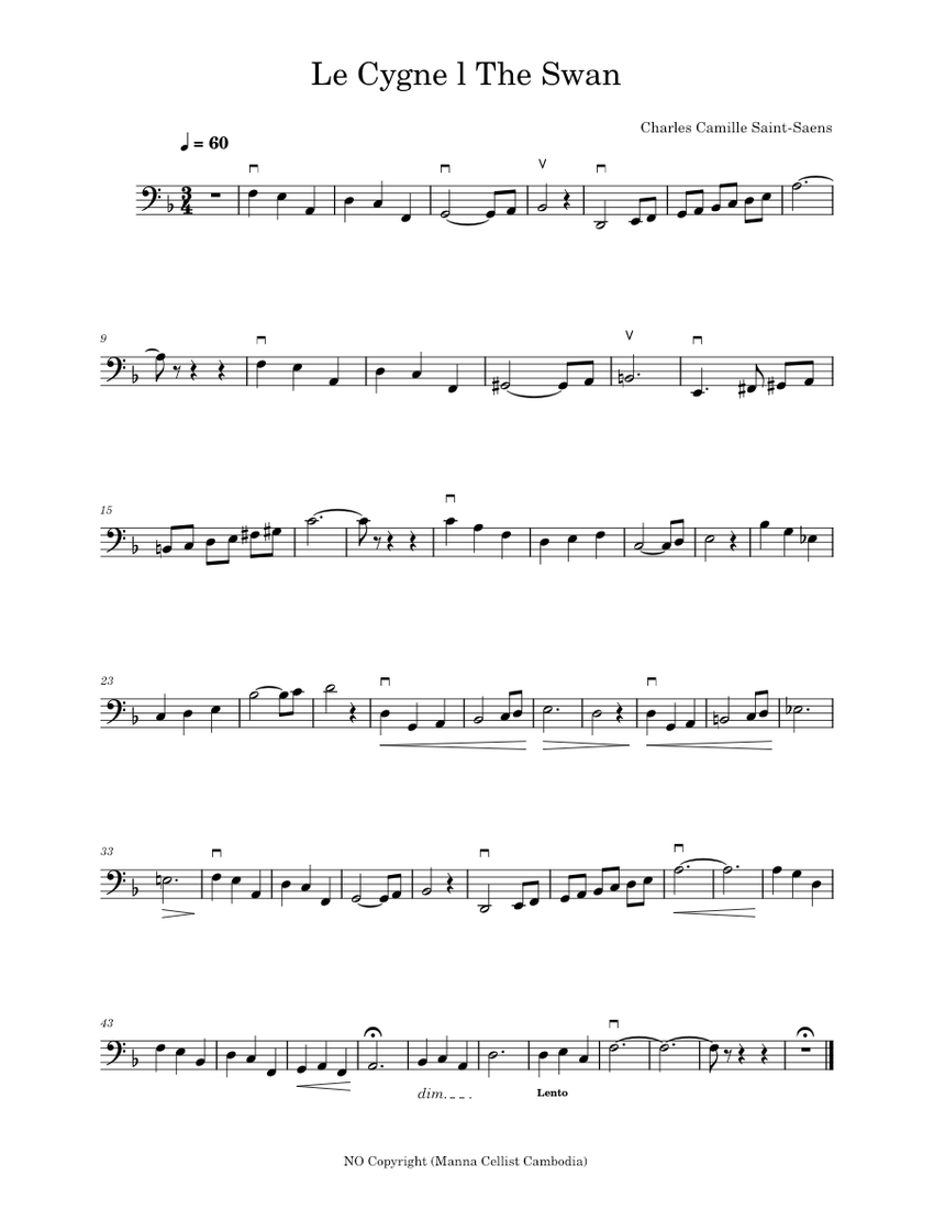 The Swan (Le Cygne) – Camille Saint-Saens, Camille Saint-Saëns, Lee Evans Le Cygne Sheet music ...