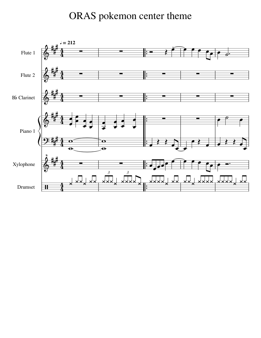 ORAS pokemon center theme Sheet music for Piano, Flute, Clarinet in b ...