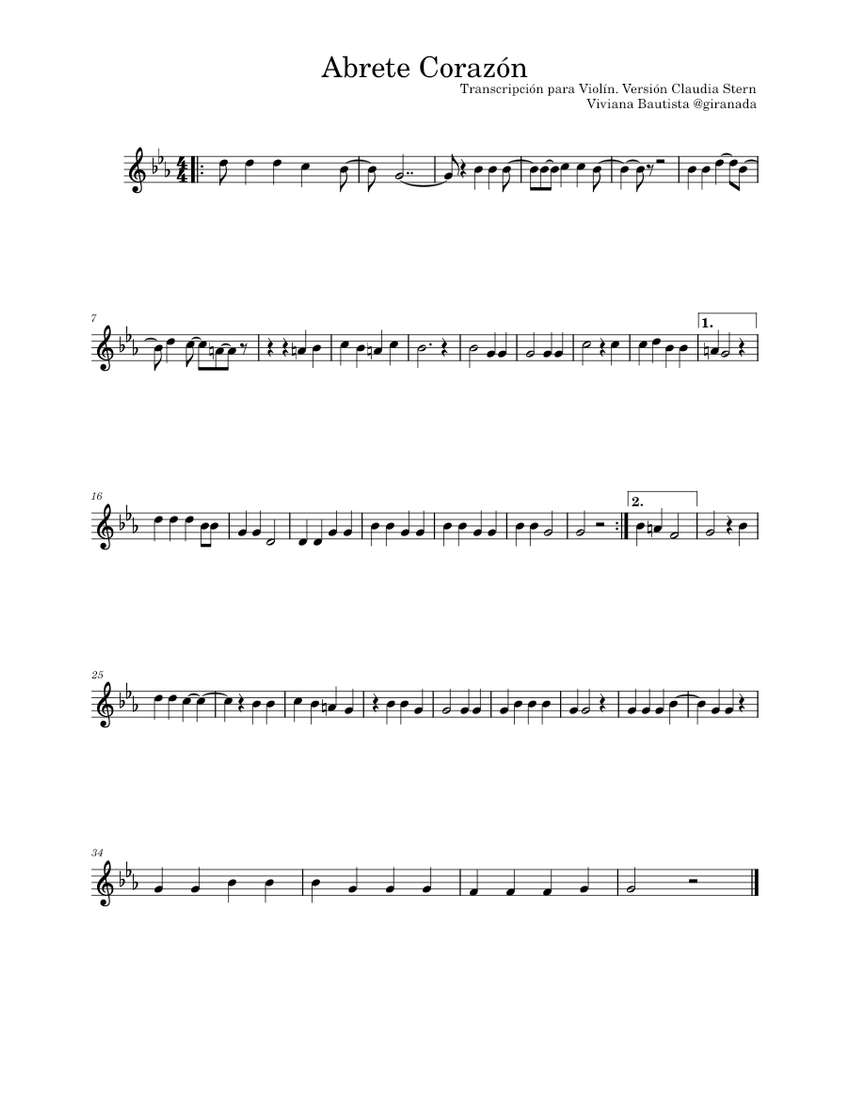 Abrete Corazón – Claudia Stern Abrete Corazón Sheet music for Violin ...
