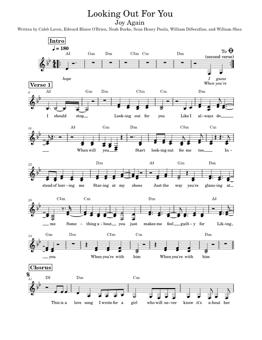 Looking out for you – Joy Again (simple lead sheet) Sheet Music with ...