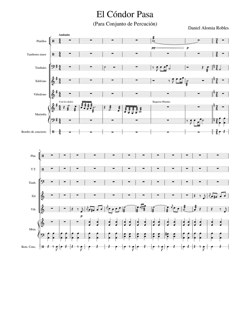 El Condor Pasa Sheet Music for Timpani, Vibraphone, Crash, Tenor drum ...