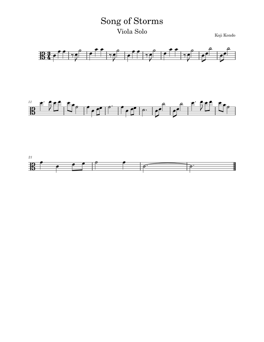 Song of Storms – Koji Kondo Song of Storms Sheet music for Viola (Solo ...