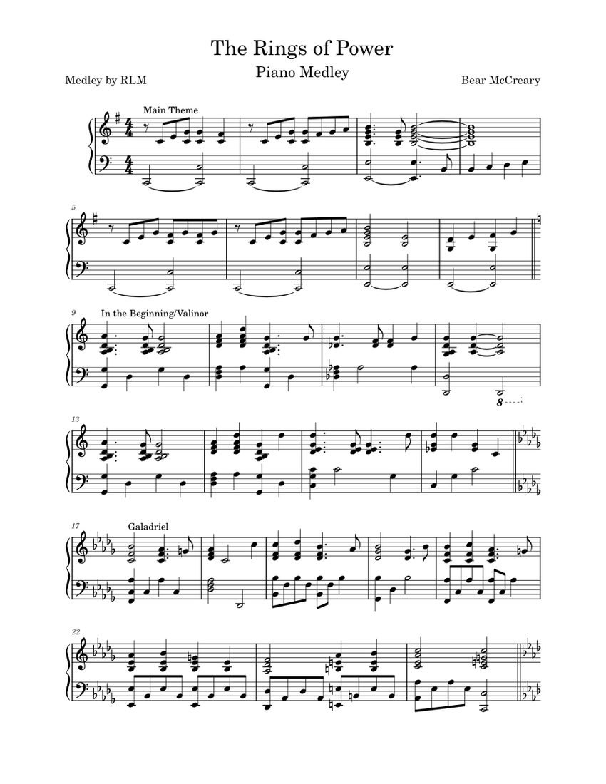The Rings of Power Piano Medley – Bear McCreary Sheet music for Piano ...