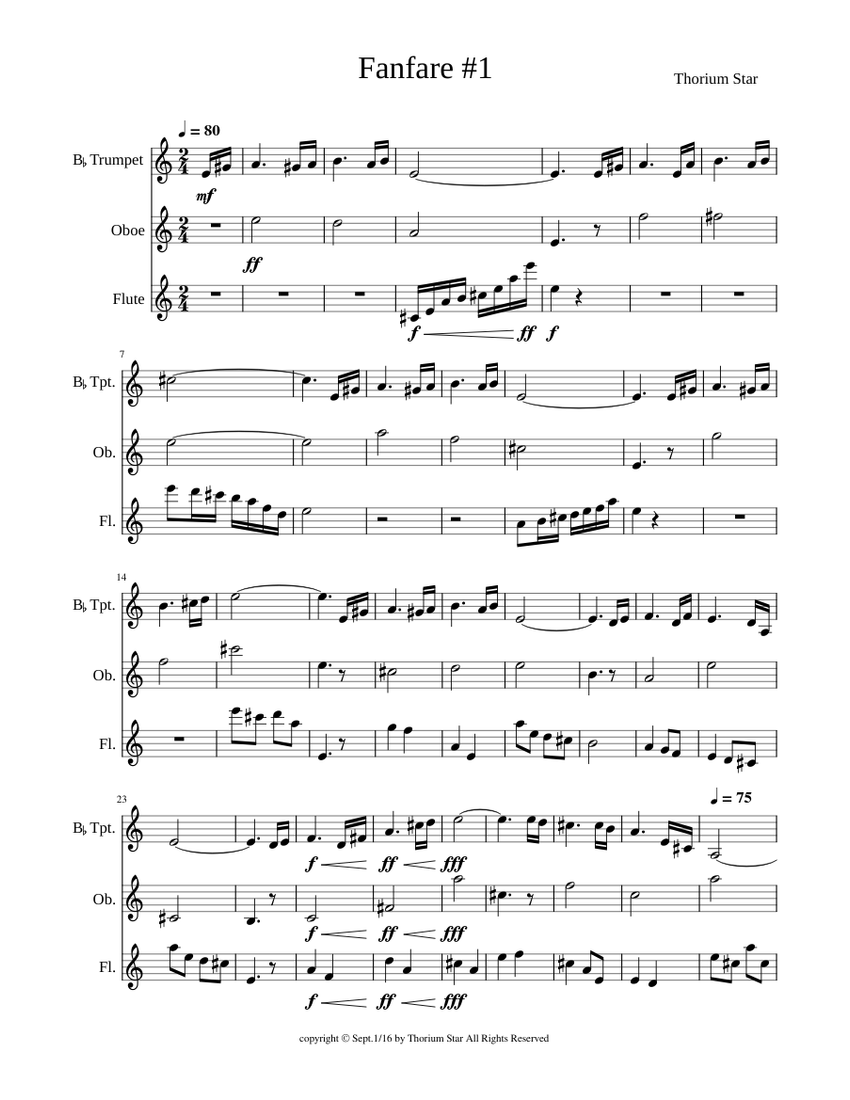 Fanfare #1 Sheet music for Cornet, Flute, Oboe (Mixed Trio) | Musescore.com