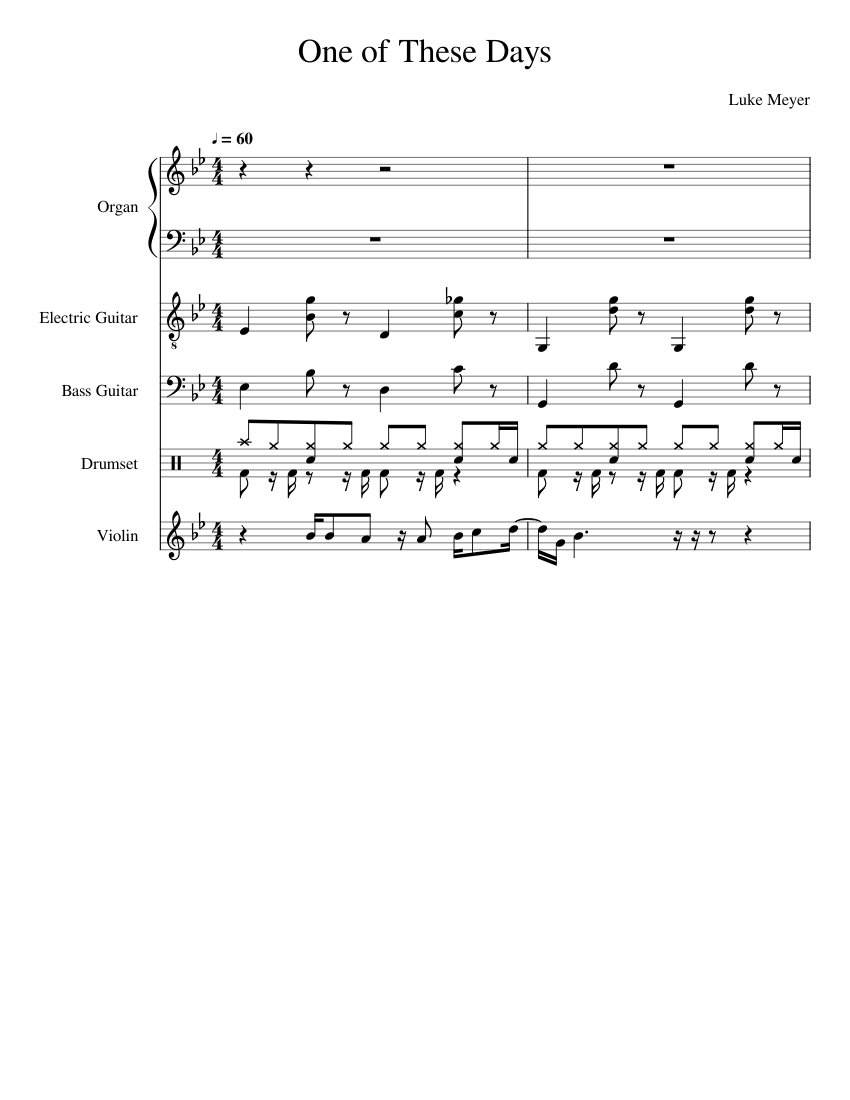 One_of_These_Days Sheet music for Organ, Violin, Guitar, Bass guitar ...