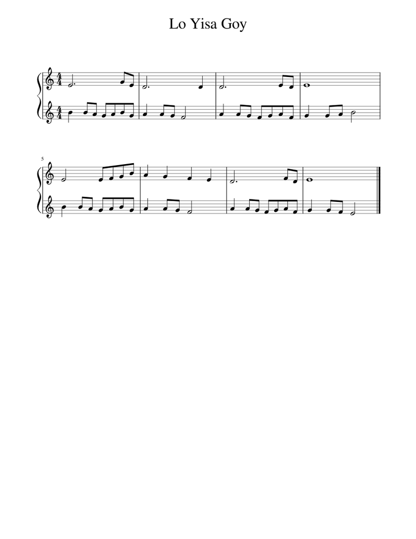 Lo yisa goy – Misc Traditional Lo Yisa Goy Sheet Music for Piano (Solo ...