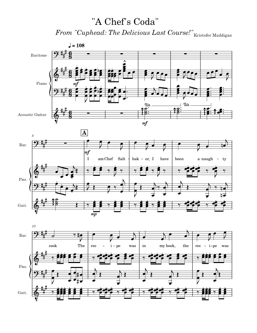 A Chef's Coda – Kristofer Maddigan Sheet music for Piano, Guitar (Mixed ...