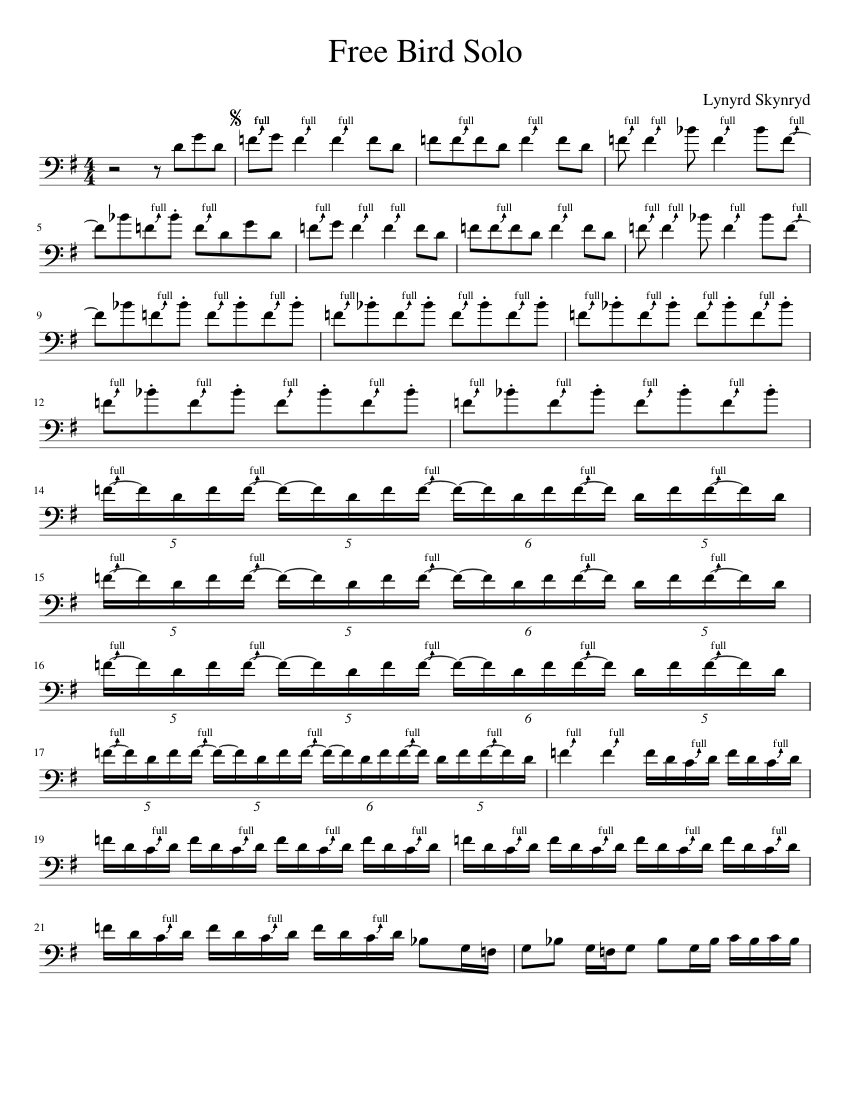 Free bird – Lynyrd Skynyrd Free bird solo Sheet Music for Trombone ...