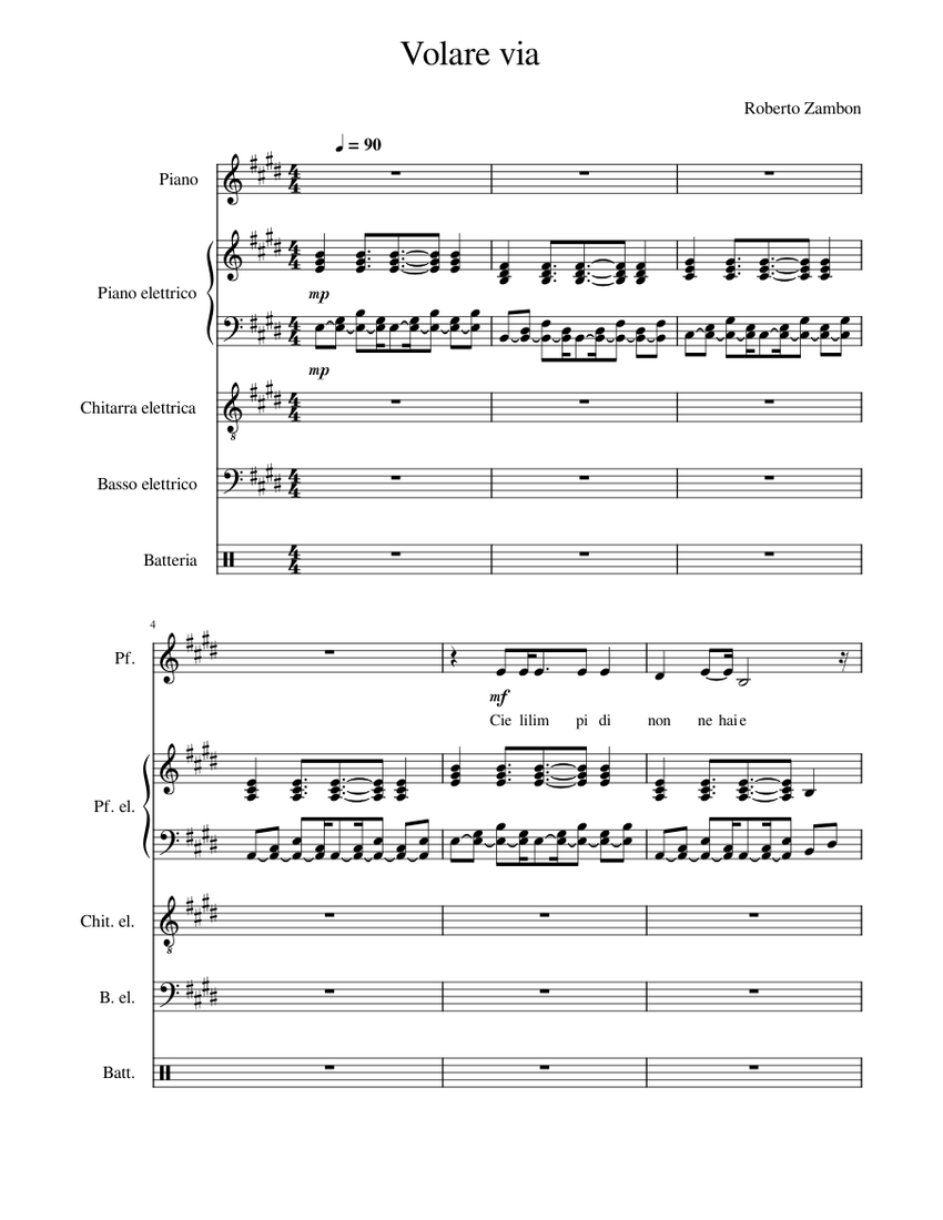 Volare via Sheet music for Piano, Guitar, Bass guitar, Drum group ...