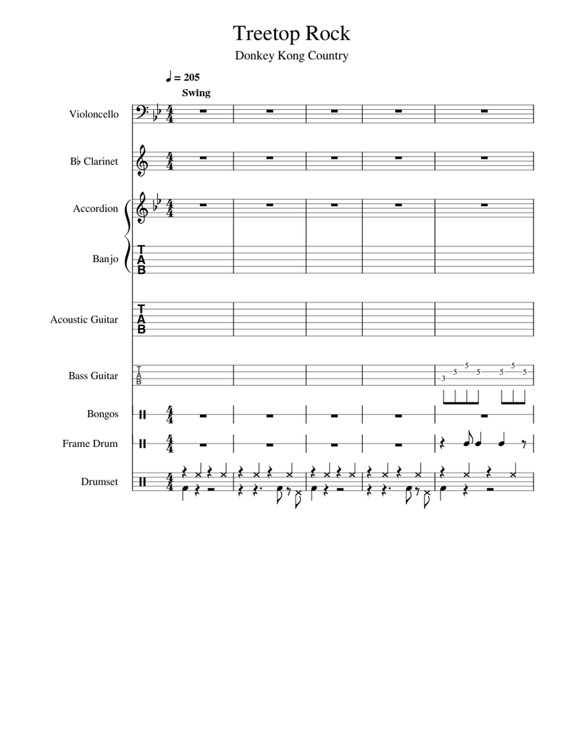 Donkey Kong Country - Treetop Rock Sheet music for Accordion, Clarinet ...