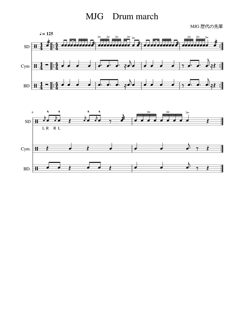 MJG Drum march Sheet Music for Snare drum, Crash, Bass drum (Percussion ...