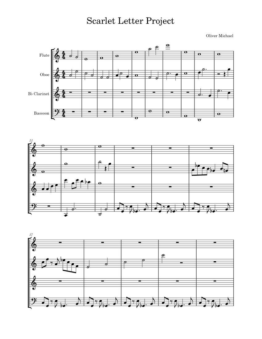 Scarlet Letter Project - Oliver Michael Sheet Music for Flute, Oboe ...