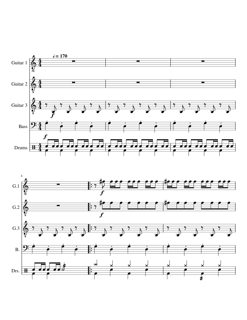 Sabre Dance Sheet music for Guitar, Bass guitar, Drum group (Mixed ...