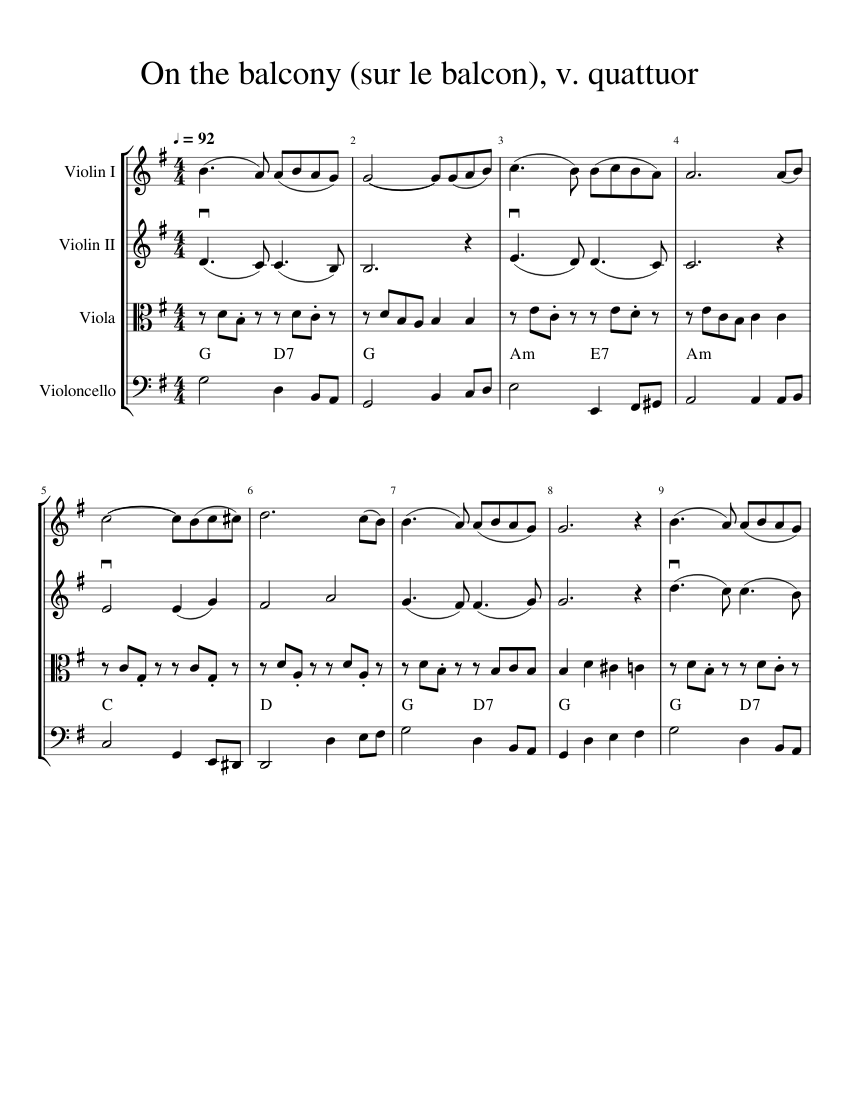 9-On the Balcony, v quattuor Sheet Music with Chords for Violin, Viola ...