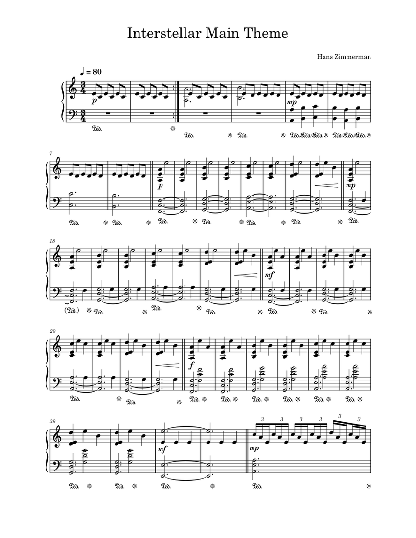 Interstellar – Hans Zimmer Sheet Music for Piano (Solo) | MuseScore.com