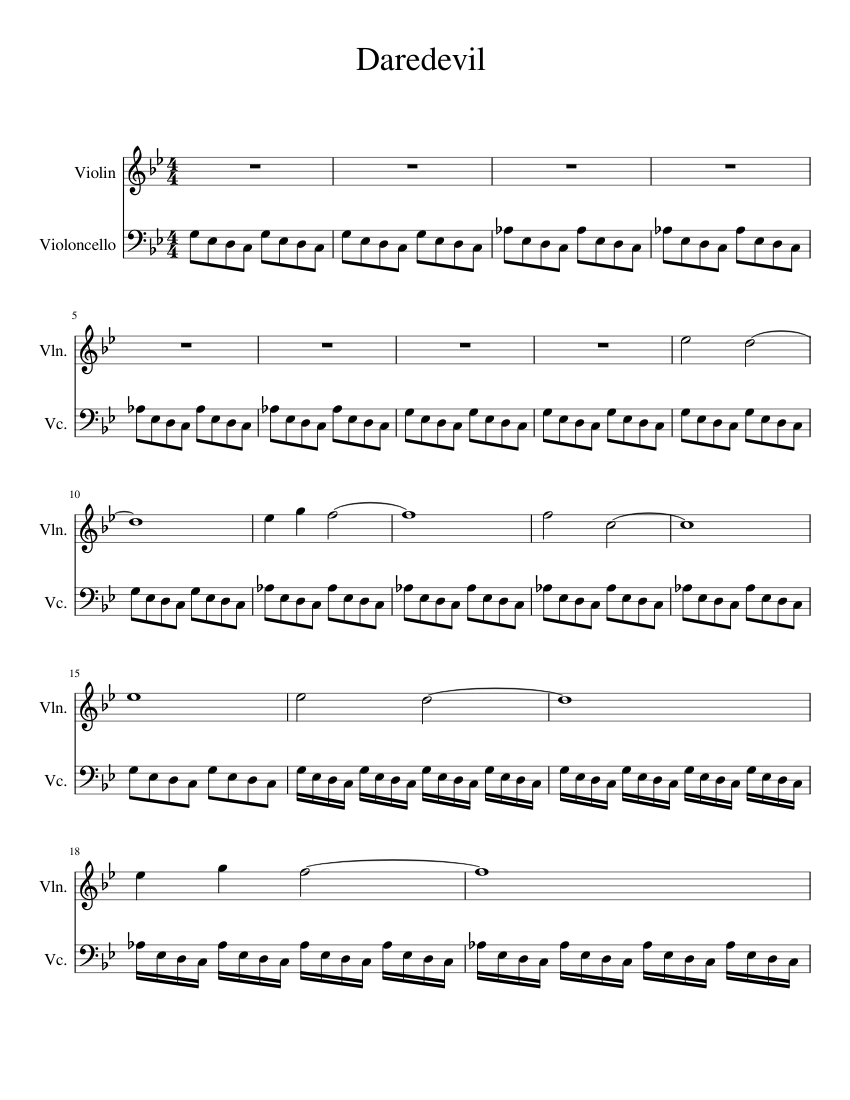 Daredevil Sheet music for Violin, Cello (String Duet) | Musescore.com