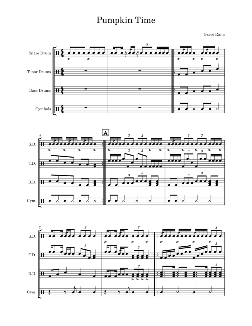 Pumpkin Time Sheet Music for Snare drum, Crash, Tenor drum, Bass drum ...