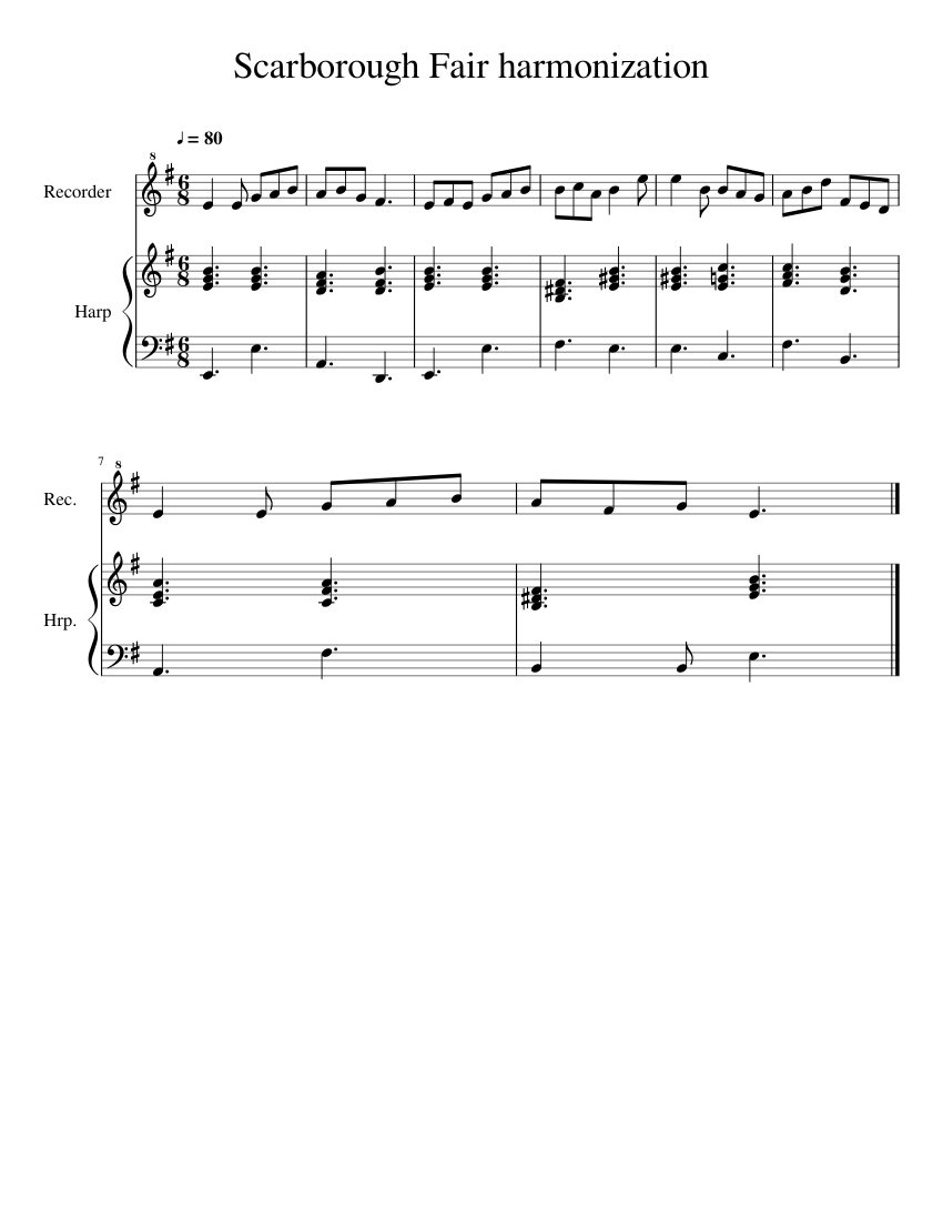 Scarborough Fair Sheet music for Harp, Recorder (Mixed Duet ...