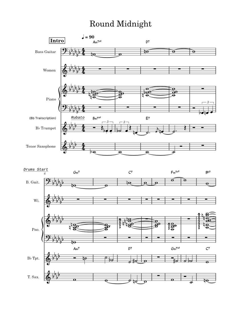 'Round Midnight – Thelonious Monk Sheet music for Piano, Female ...