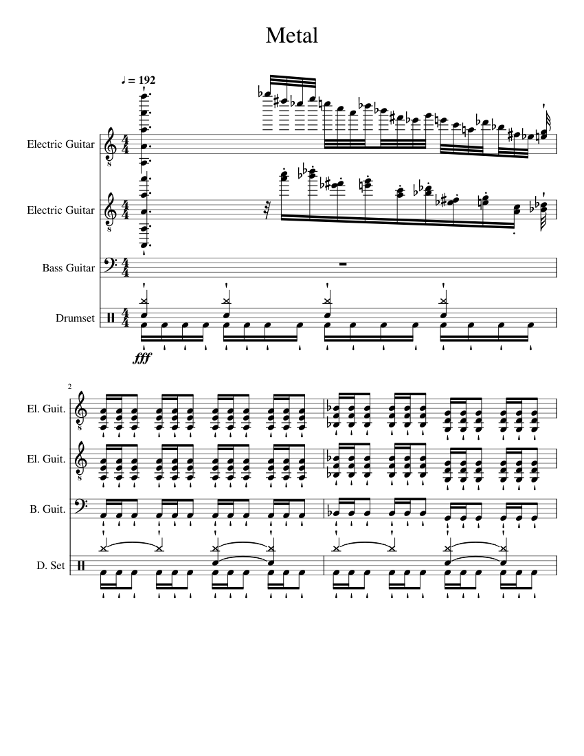 Metal Sheet music for Guitar, Bass guitar, Drum group (Mixed Quartet ...