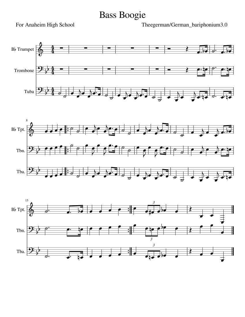 Bass Boogie Sheet music for Trombone, Tuba, Trumpet in b-flat (Mixed ...