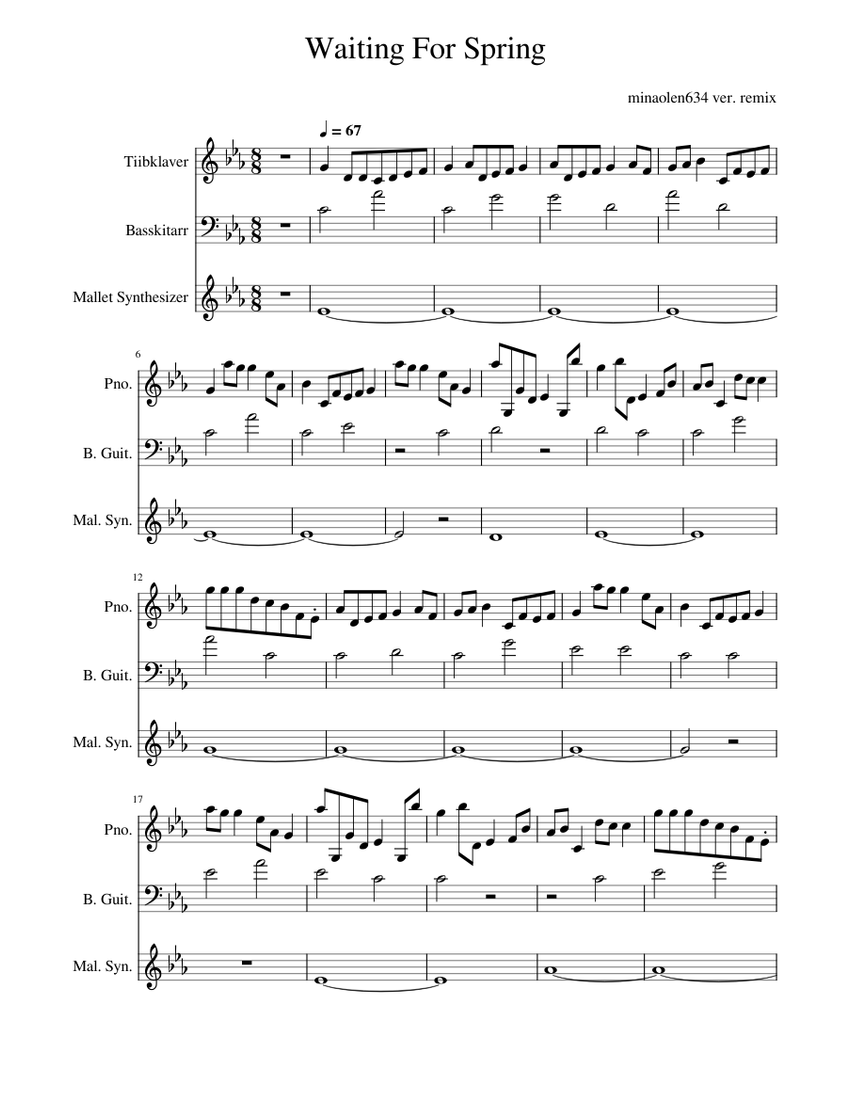Waiting For Spring Sheet music for Piano, Bass guitar, Synthesizer ...