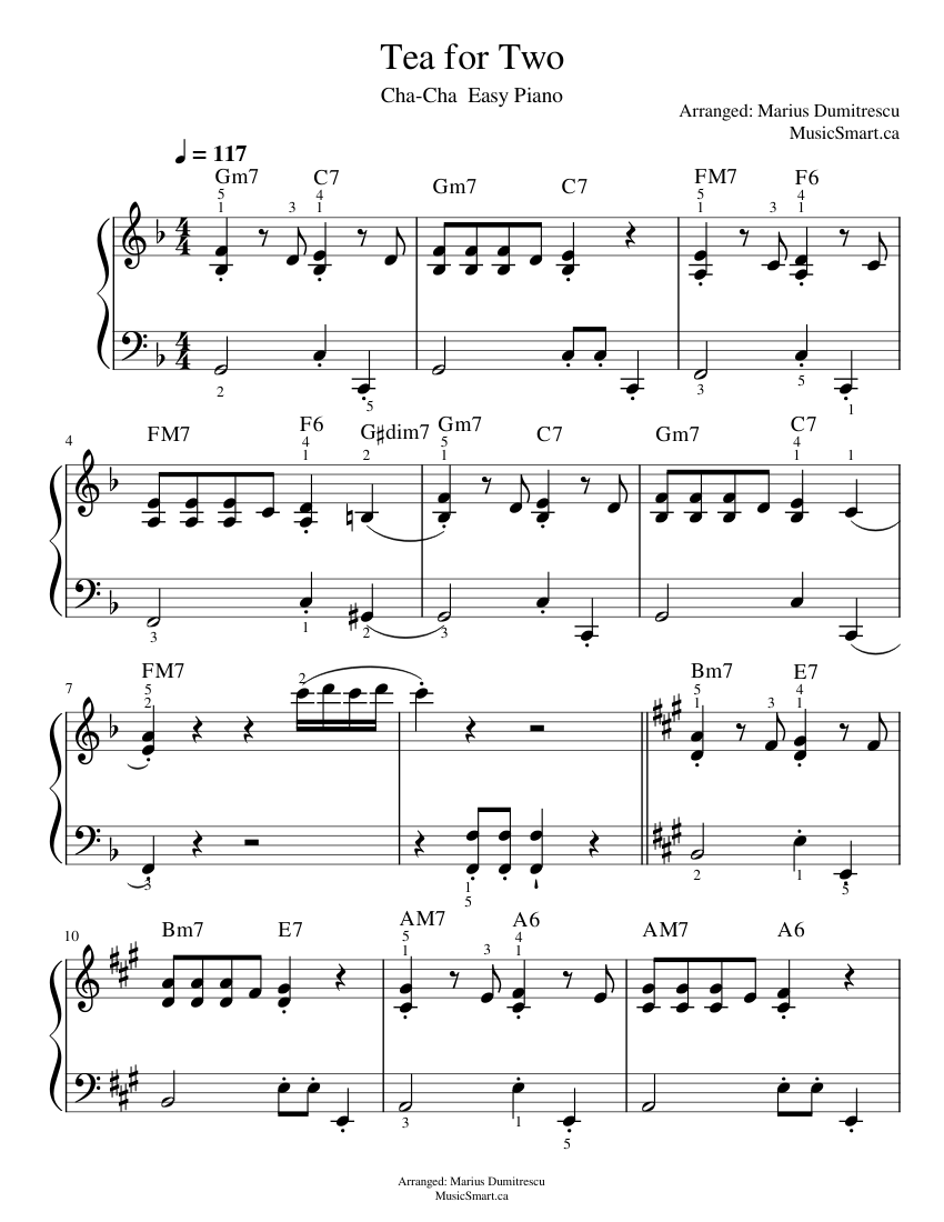 Tea for Two – Vincent Youmans Sheet Music with Chords for Piano (Solo ...