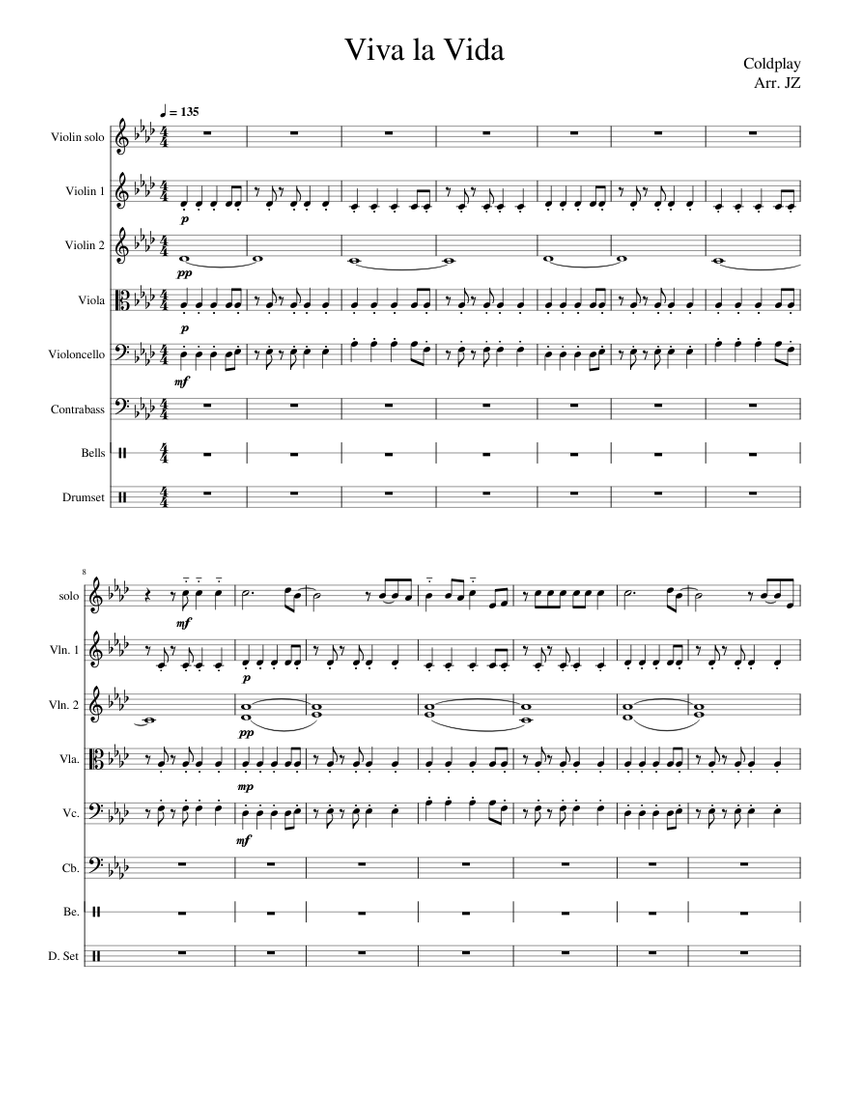Viva La Vida – Coldplay Sheet Music for Contrabass, Violin, Viola ...