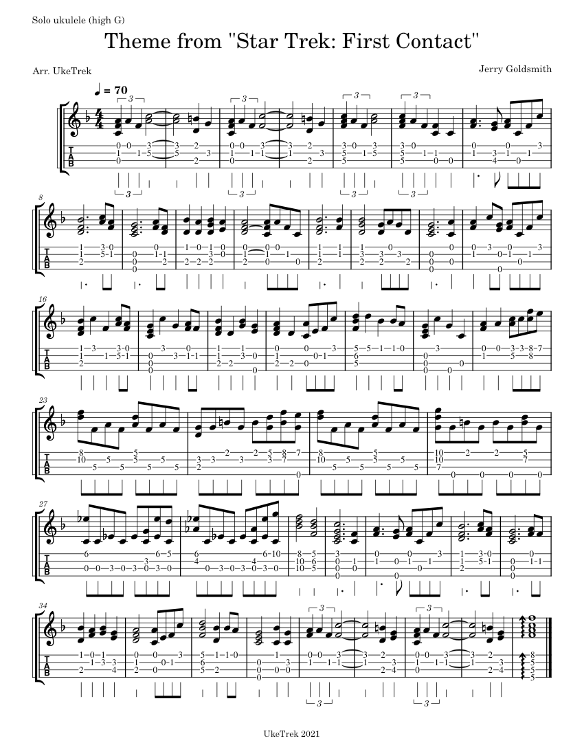 Theme from Star Trek: First Contact – Jerry Goldsmith Sheet music for ...