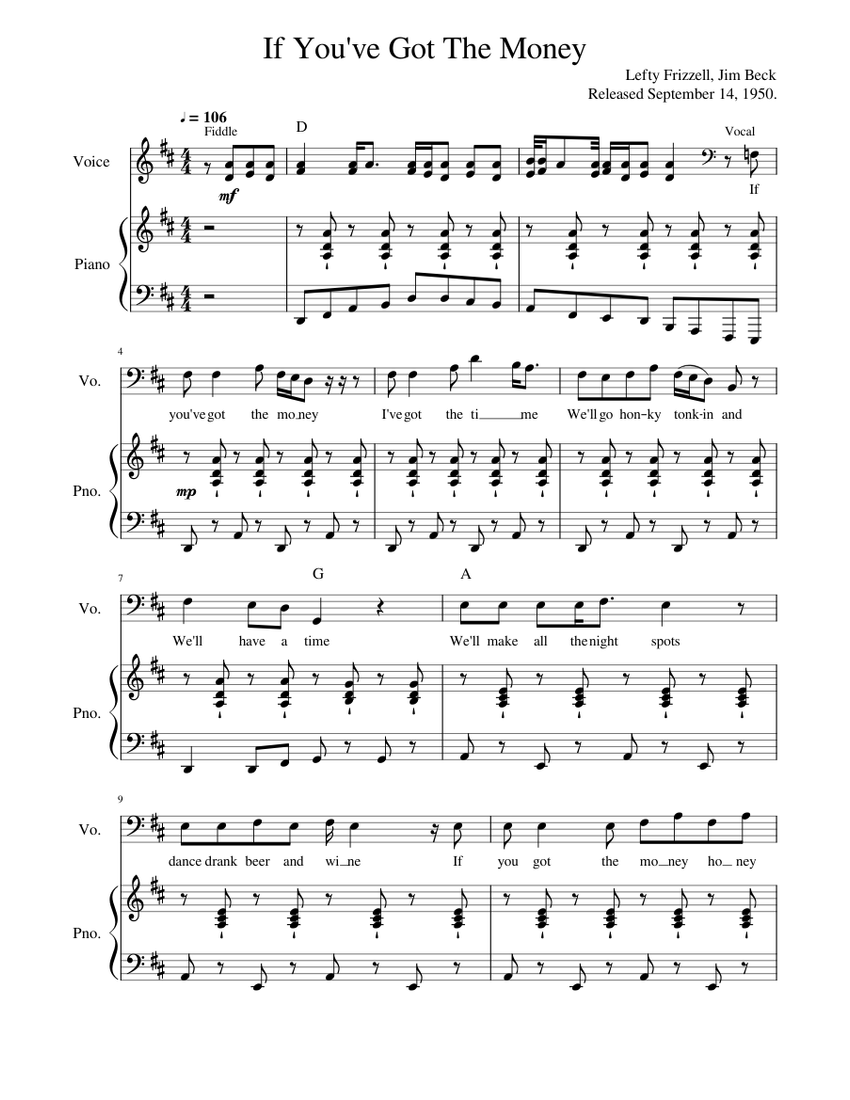 if you've got the money i've got the time Sheet Music with Chords for ...