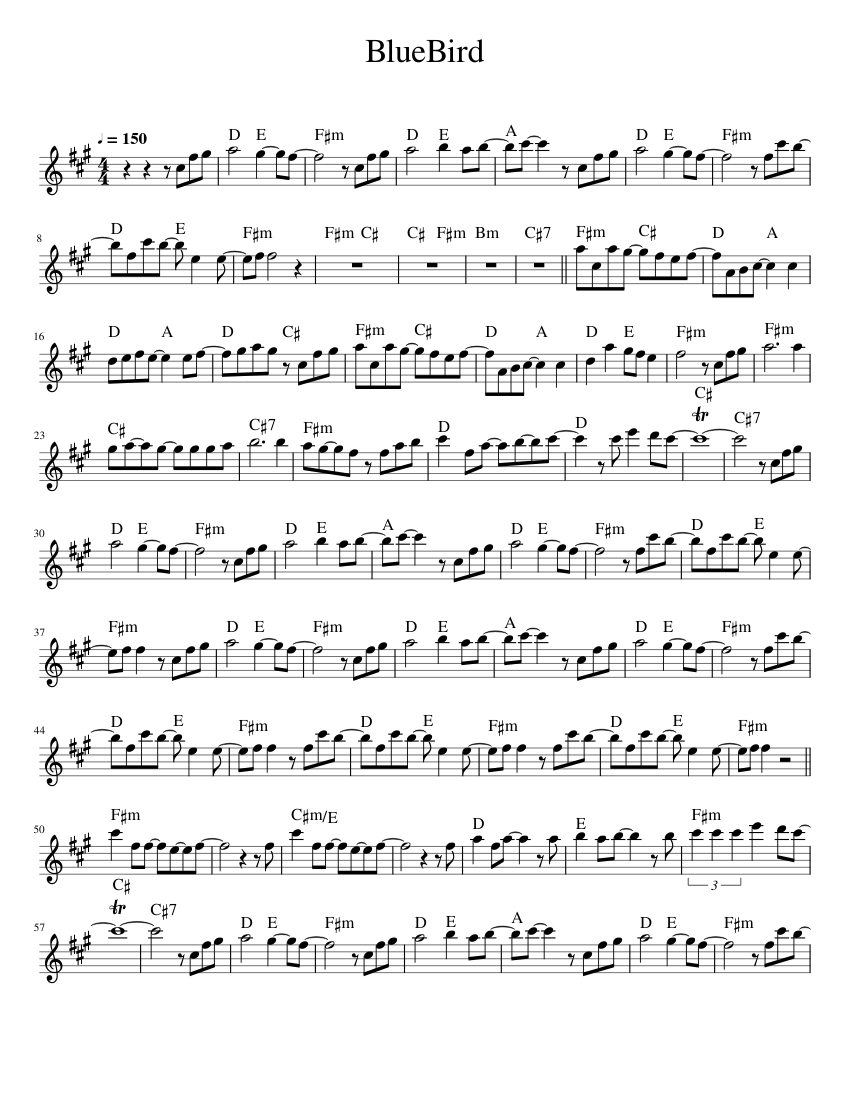 Blue Bird from Naruto Sheet Music with Chords for Flute (Solo ...