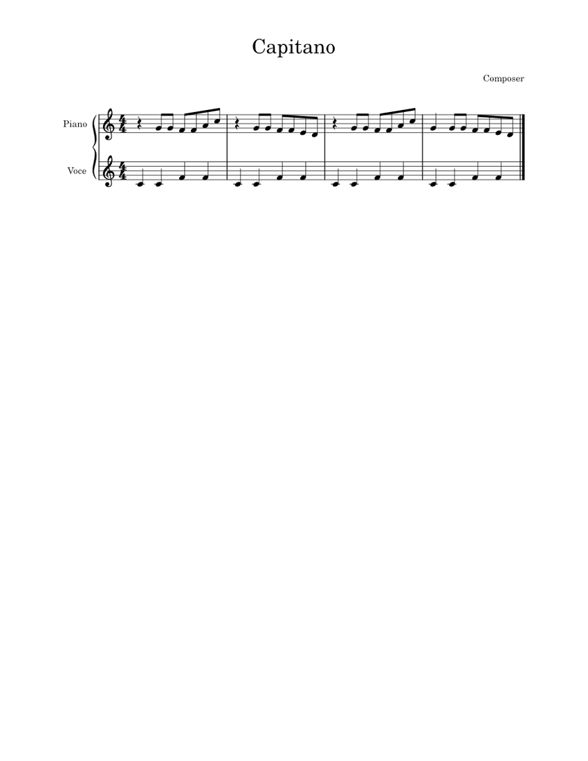 capitano Sheet Music for Piano, Vocals (Piano-Voice) | MuseScore.com