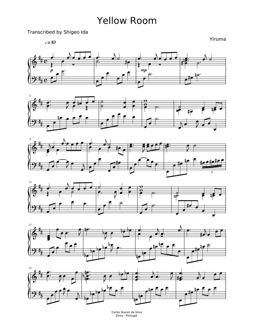 Yellow Room - Yiruma Sheet Music for Piano (Solo) | MuseScore.com