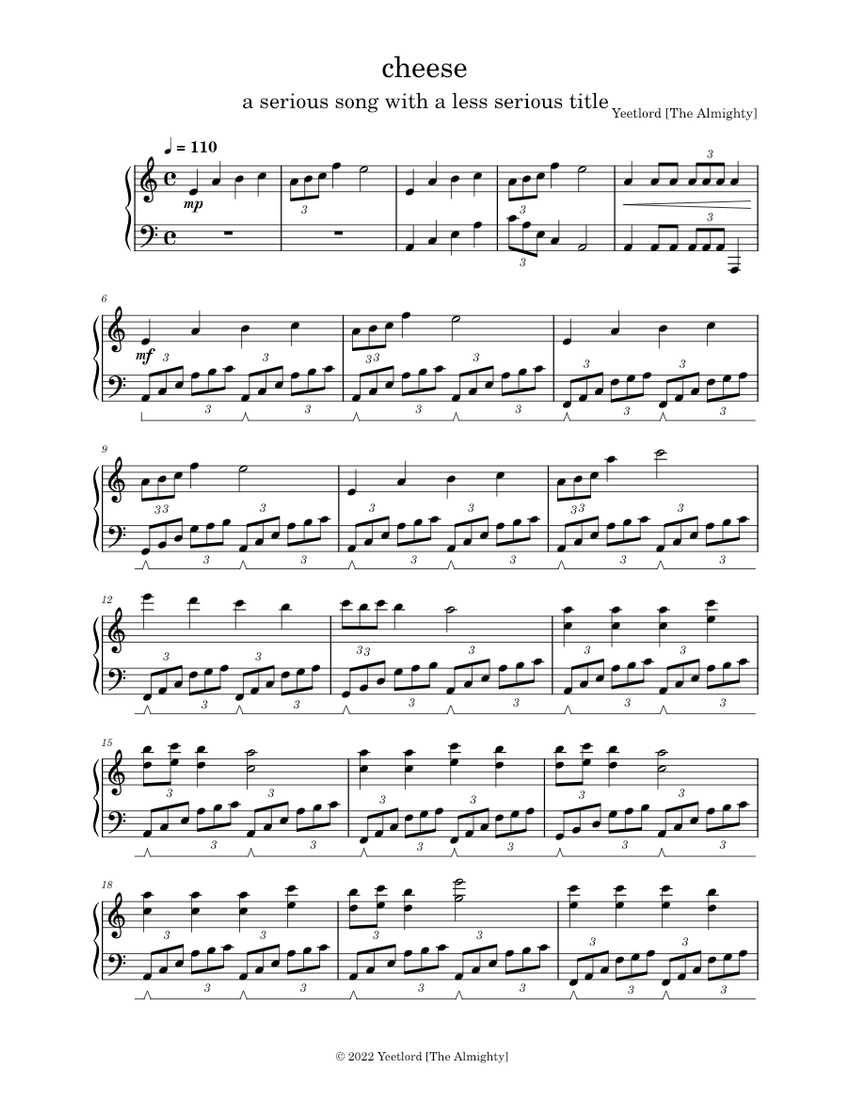 cheese Sheet music for Piano (Solo) | Musescore.com