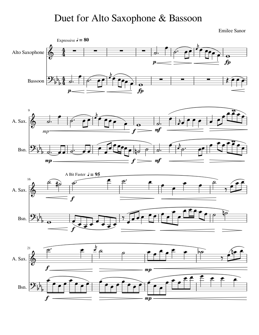 Duet for Alto Saxophone and Bassoon Sheet Music for Bassoon, Saxophone ...