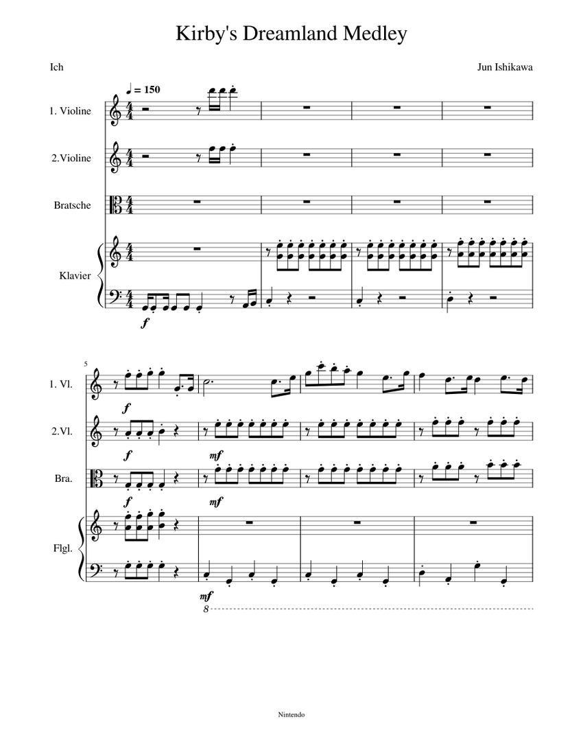 Kirby's Dreamland Theme – Jun Ishikawa Sheet Music for Piano, Violin ...