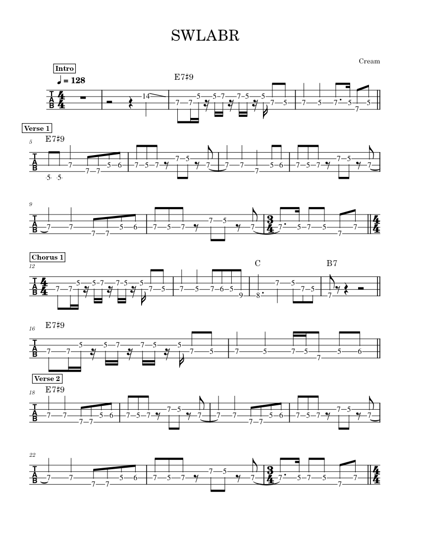 Swlabr – Cream Sheet music for Bass guitar (Solo) | Musescore.com
