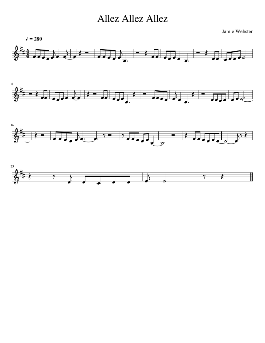 Allez Allez Allez Sheet Music for Trumpet in b-flat (Solo) | MuseScore.com