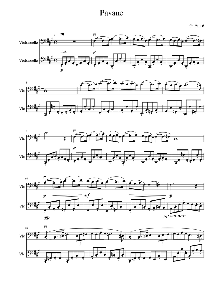 Pavane 2Celli Sheet Music with Chords for Cello (String Duet ...