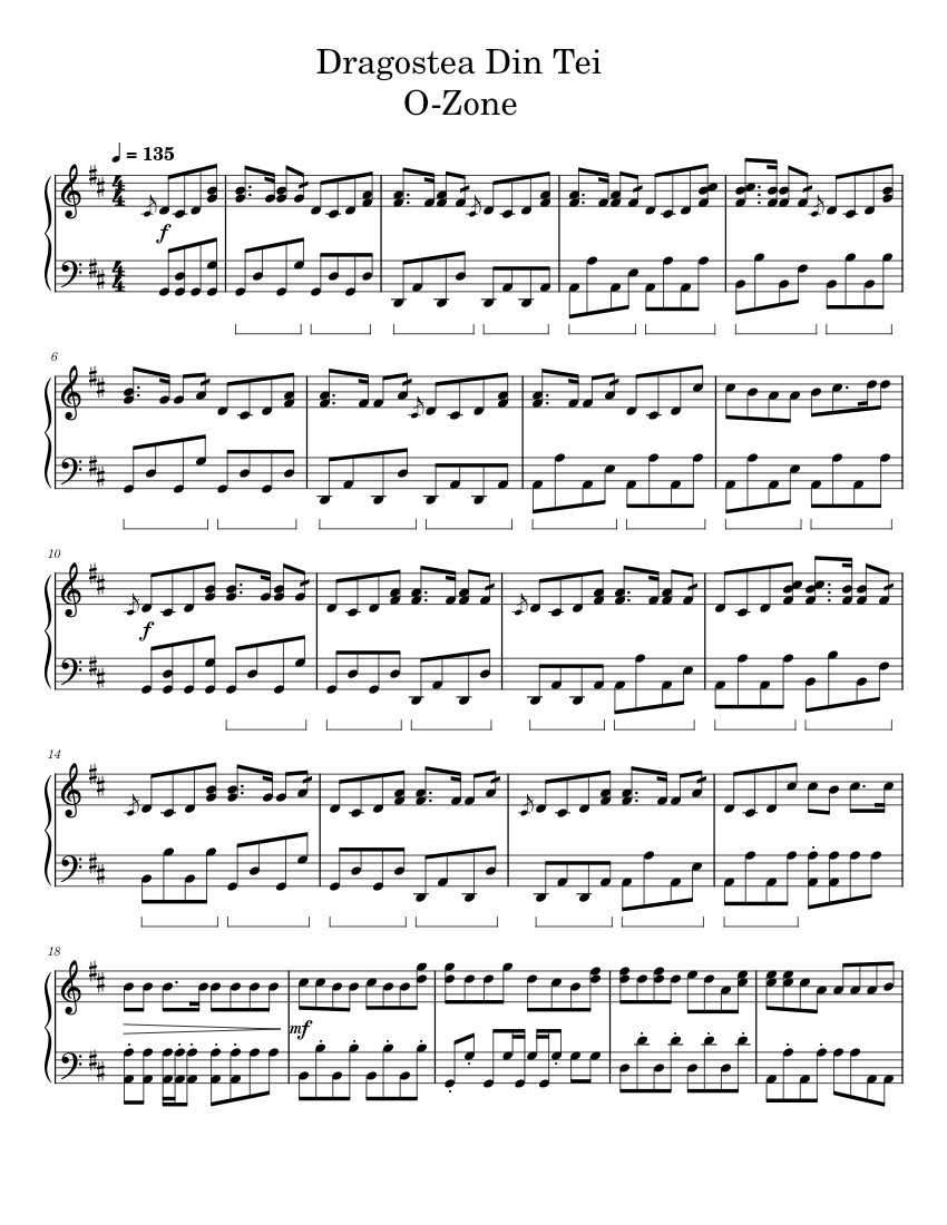 Dragostea din tei – O-Zone Dragostea Din Tei – O-Zone Sheet music for Piano (Solo) | Musescore.com
