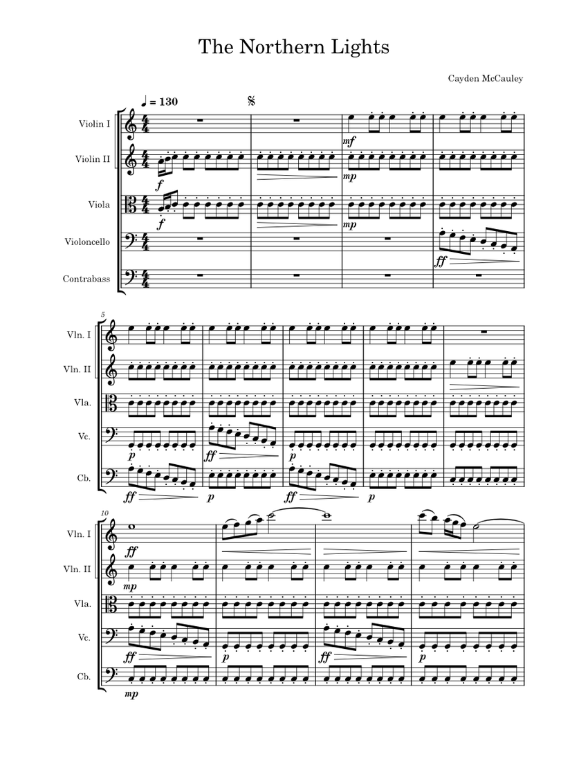 The Northern Lights Sheet music for Contrabass, Violin, Viola, Cello (String Ensemble ...