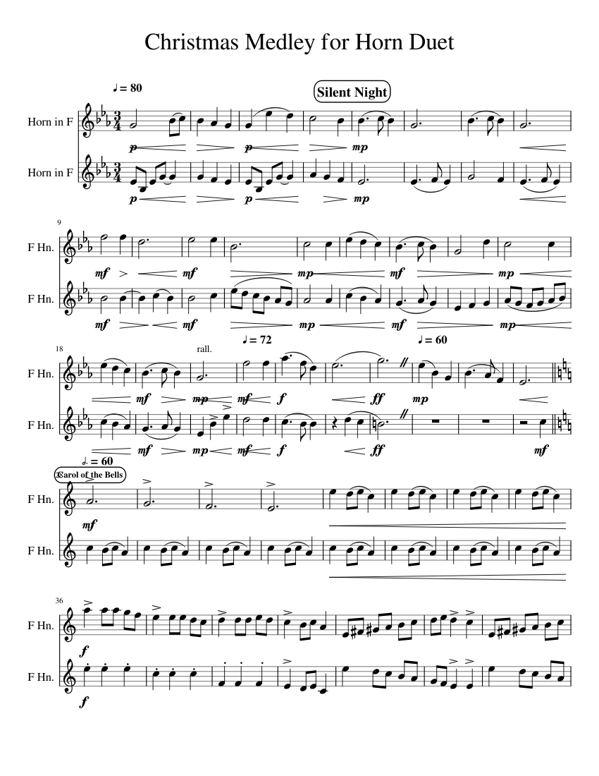 Christmas Medley for Horn Duet Sheet Music for French horn (Brass Duet ...
