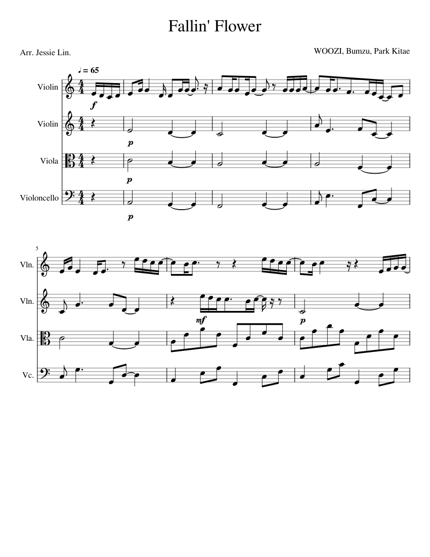 Fallin Flower String Quartet Sheet Music for Violin, Viola, Cello ...