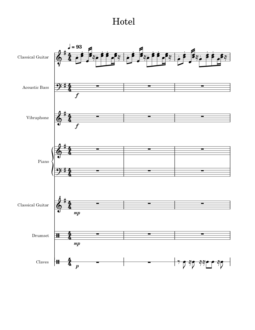 Hotel Sheet music for Piano, Vibraphone, Guitar, Bass guitar & more ...