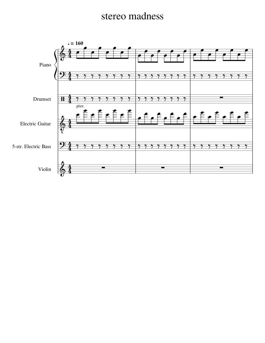 Stereo Madness Remix Sheet Music for Piano, Violin, Guitar, Bass guitar ...